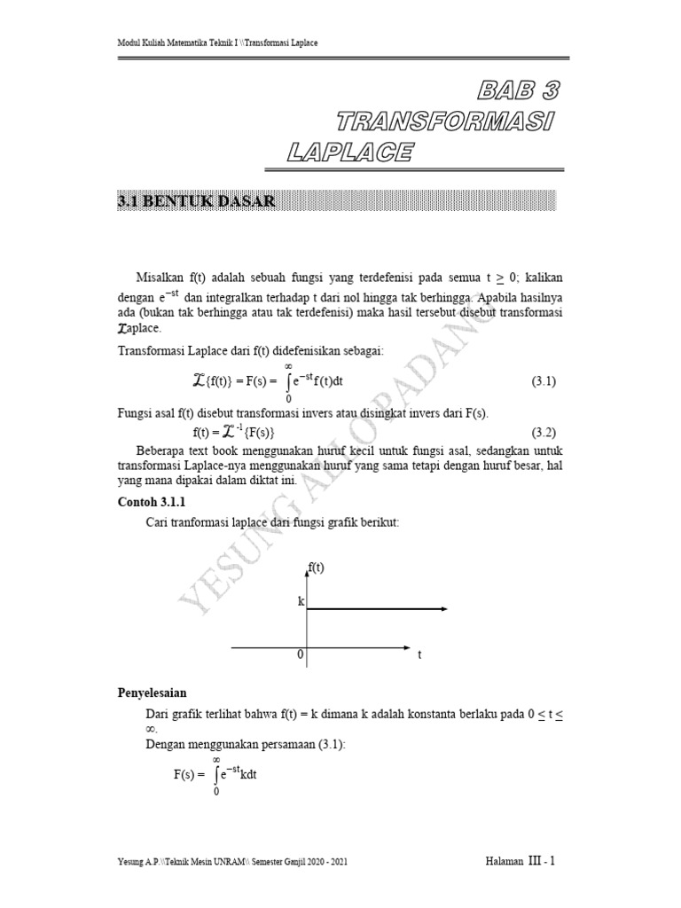 1 Bab III Laplace Transform-Rumus Dasar Dan Sifat | PDF