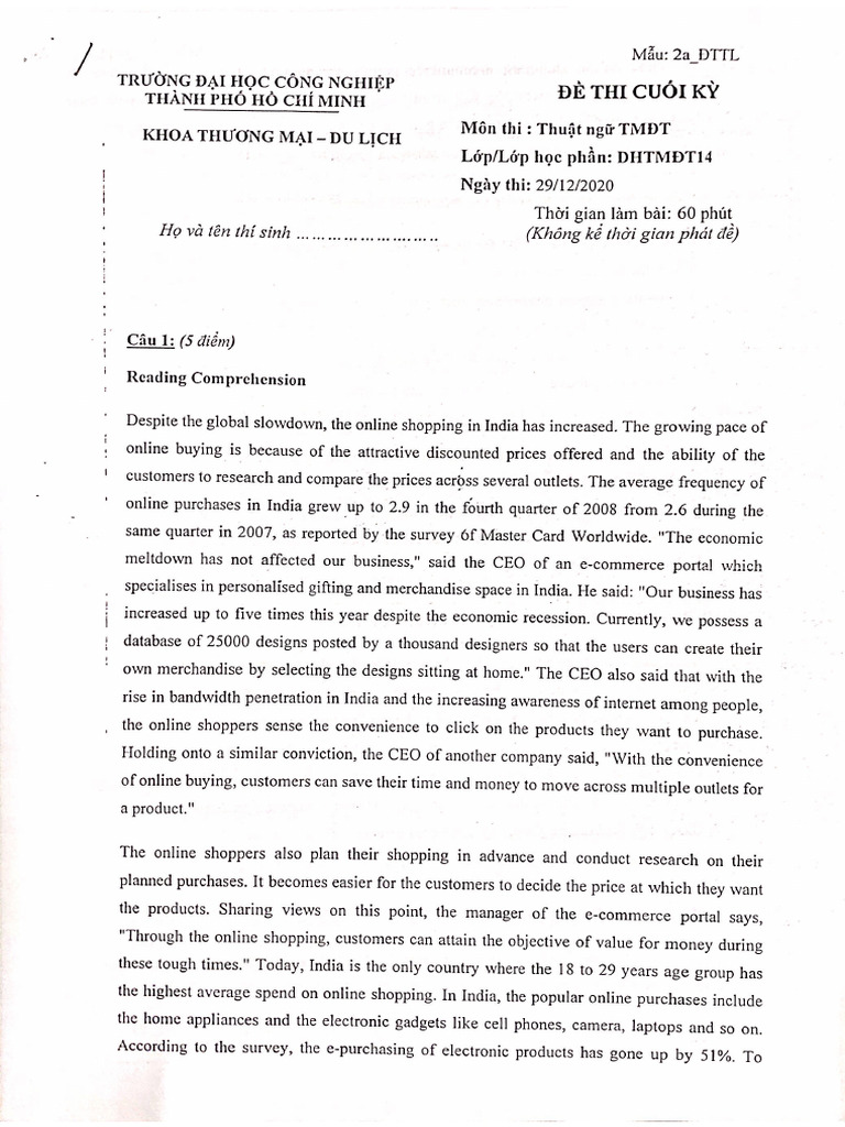 đề thi thử TMDT | PDF