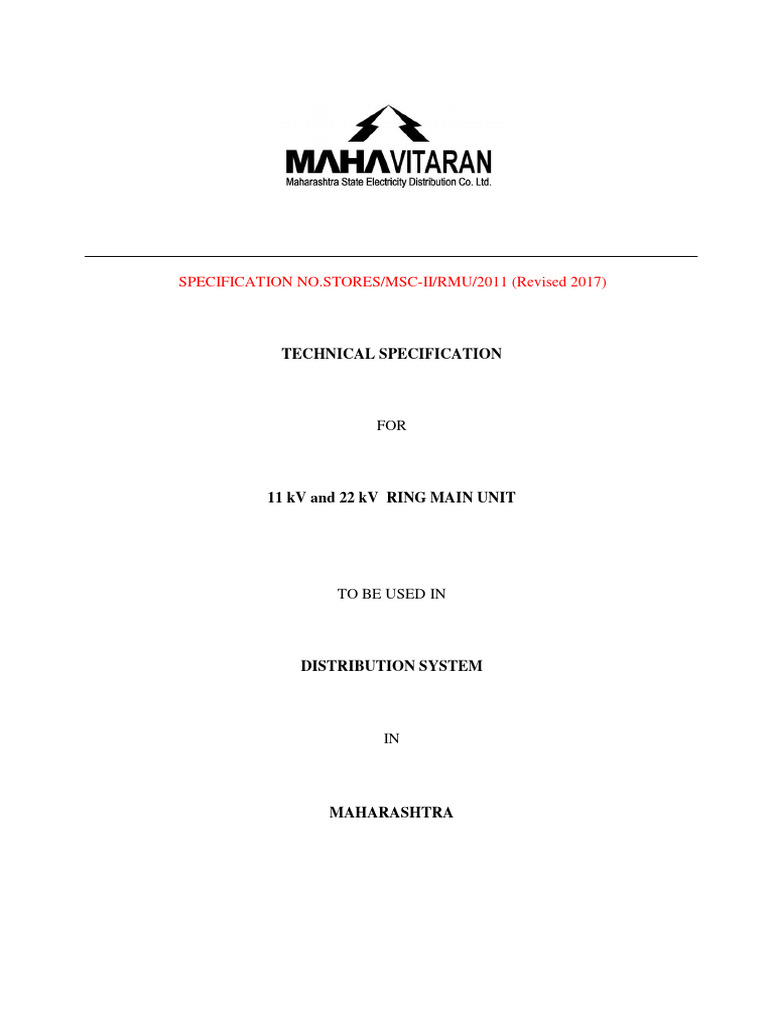 11kV & 22kV RMU Technical Specs | PDF | Electrical Wiring | Switch