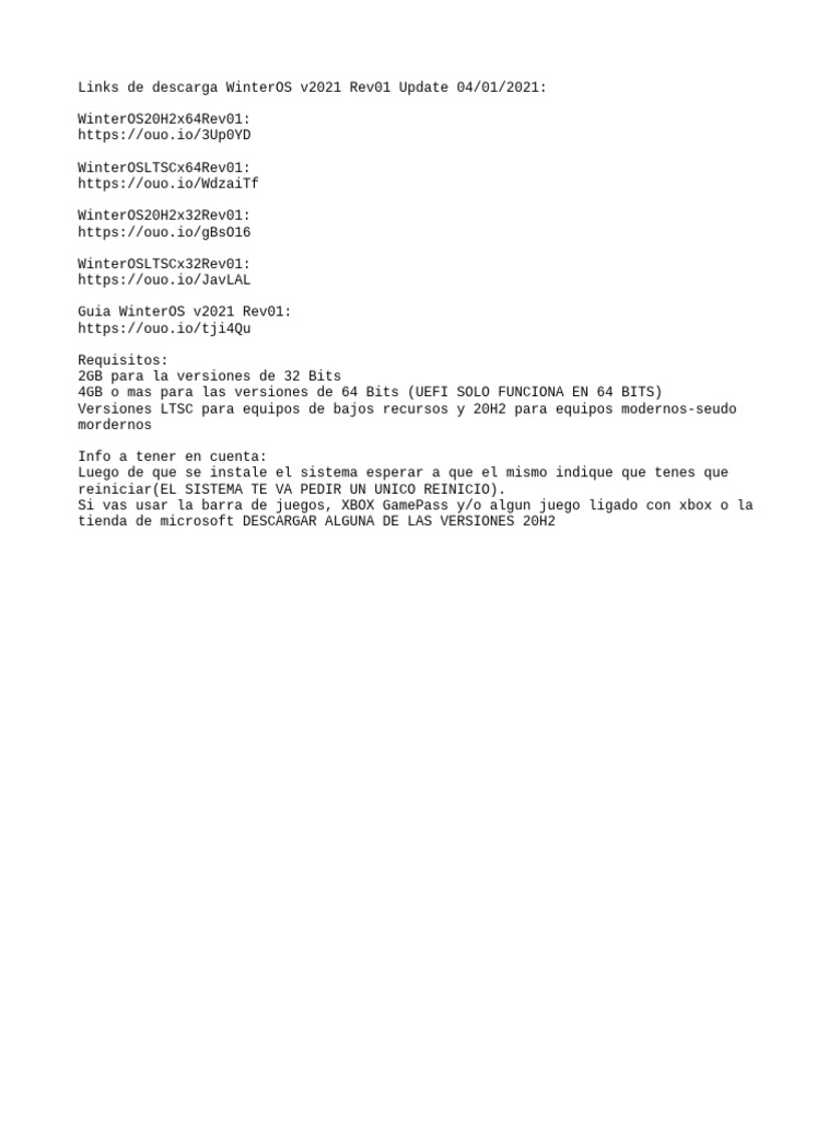 Descarga y Guía de WinterOS 2021 | PDF | Juegos y actividades | Tecnología