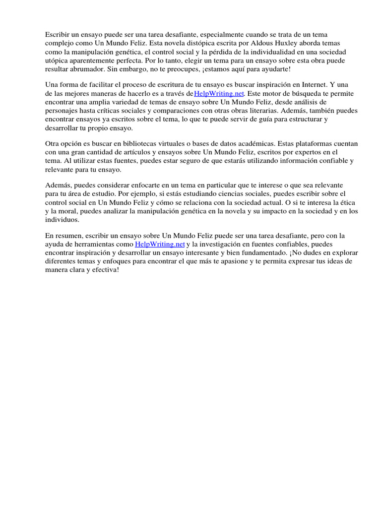 Temas de Ensayo para Un Mundo Feliz | PDF | Ensayos