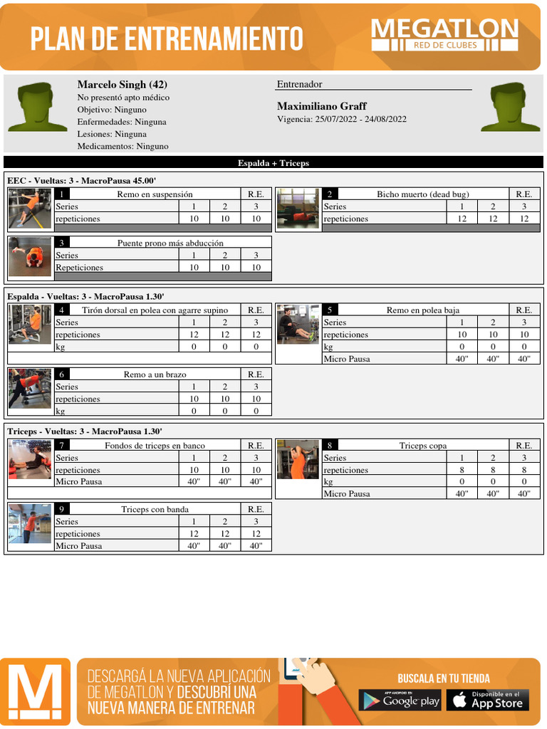 rutina | PDF | Entrenamiento con pesas | Entrenamiento de fuerza