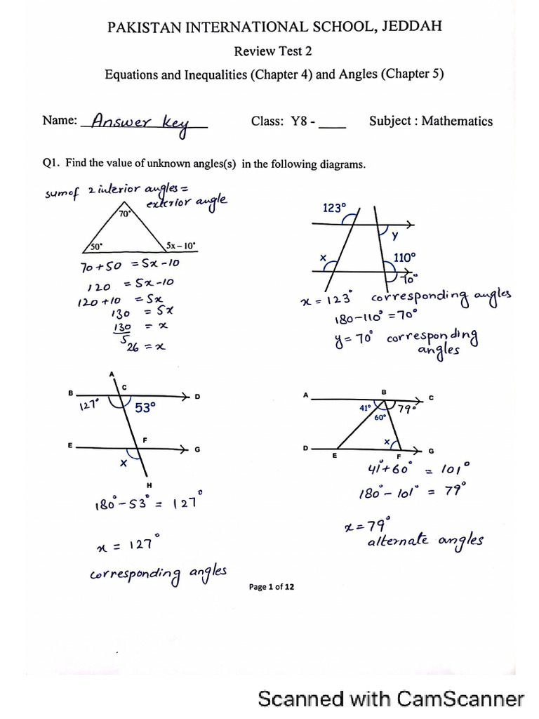 Answer Key Review Test 2 | PDF