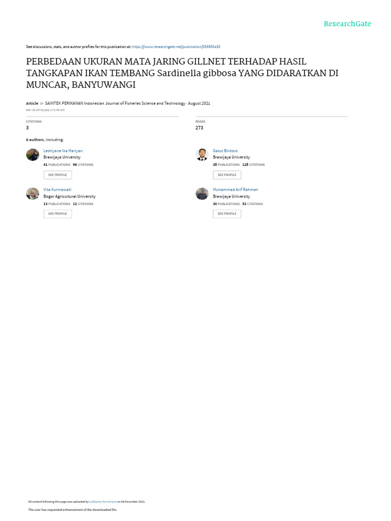 Perbedaan Ukuran Mata Jaring Gillnet Terhadap Hasi | PDF