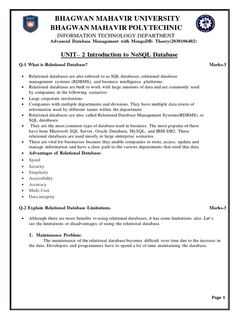 ADBMS | Download Free PDF | No Sql | Databases ADBMS | Download Free PDF | No Sql | Databases