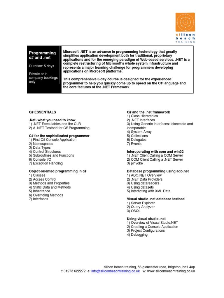 C Sharp Net Training 50 Pdf C Sharp Programming Language
