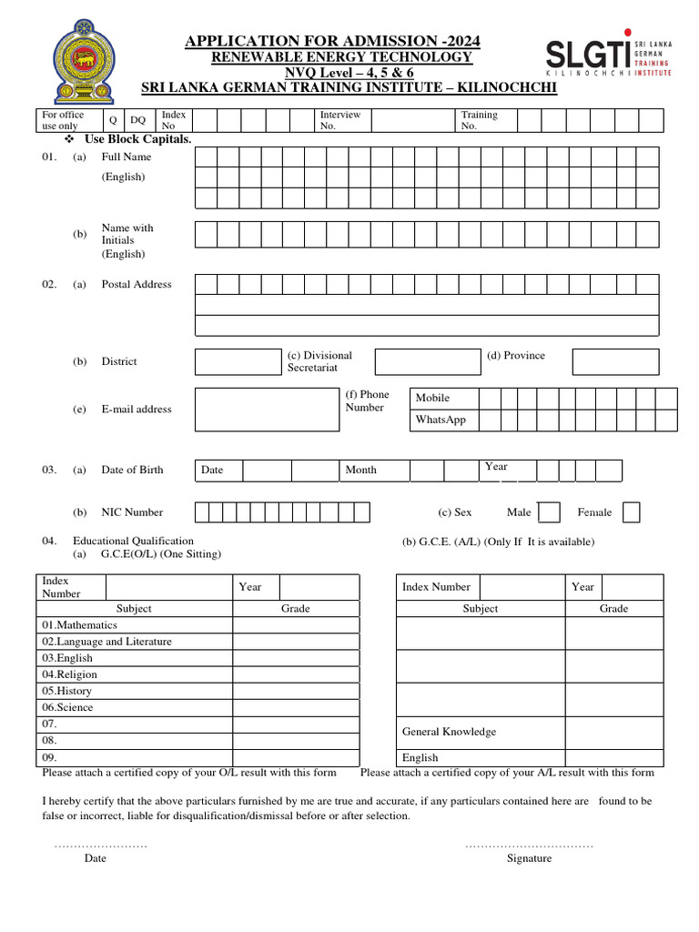 Application Form Renewable Energy Intake 2024 | Download Free PDF | Qualifications | Educational ...