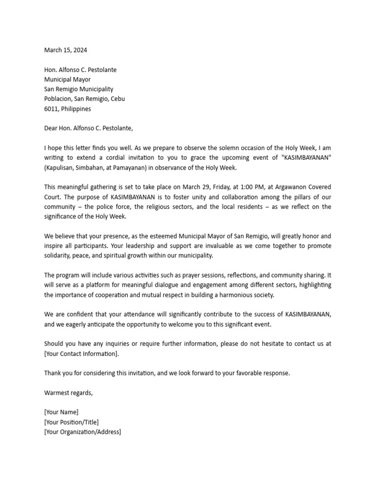 Invitation Letter For The Mayor | PDF