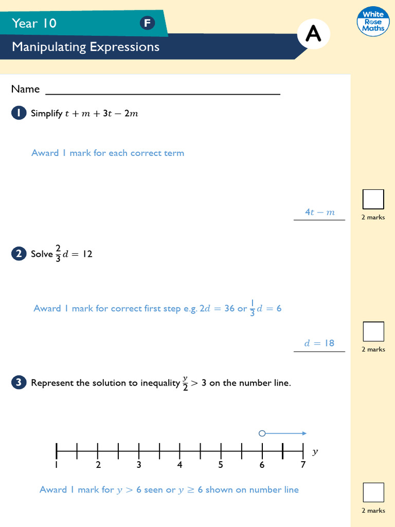WRM Y10 Summer b5 Manipulating Expressions Foundation Answers A | PDF ...