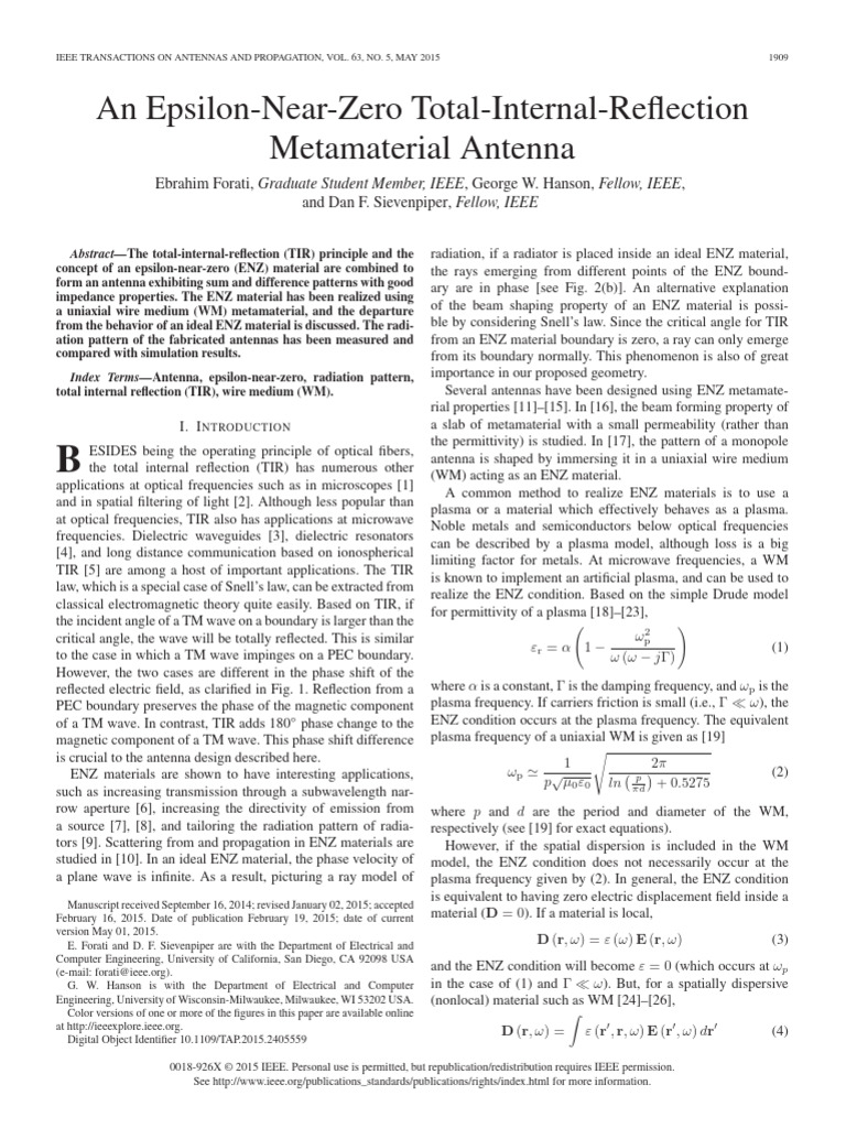 99 Added For Review An Epsilon-Near-Zero Total-Internal-Reflection Metamaterial Antenna | PDF ...