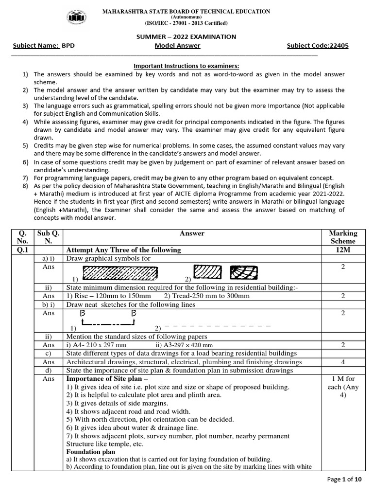 BPD Model Answer Key Summer 2022 | PDF | Stairs