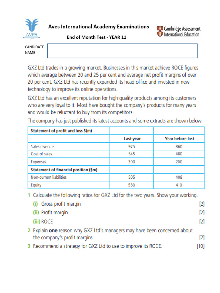 Year 11 End of Month Test | PDF | Private Sector | Business