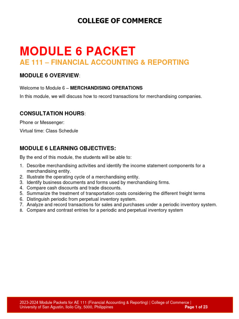 AE 111 Module 6 Merchandising Operation | PDF | Cheque | Cost Of Goods Sold