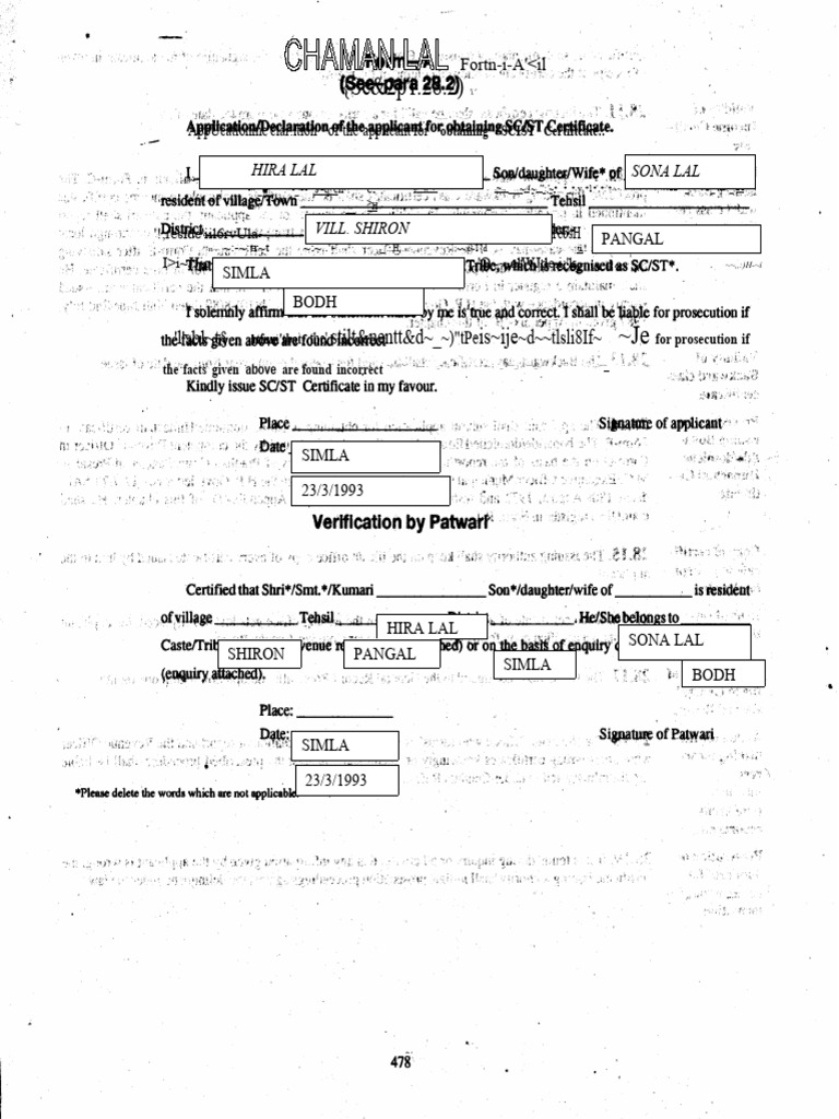 Hira Lal ST Certificate | PDF