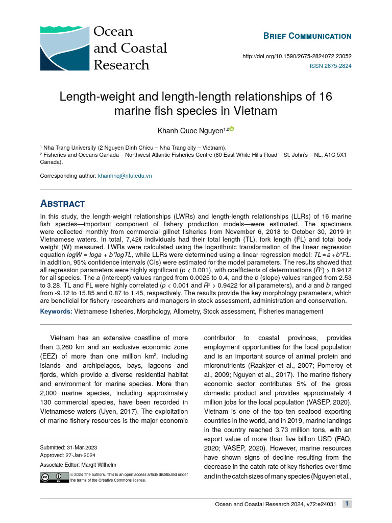 Length-Weight Relationships of Fish in Vietnam | PDF | Linear ...