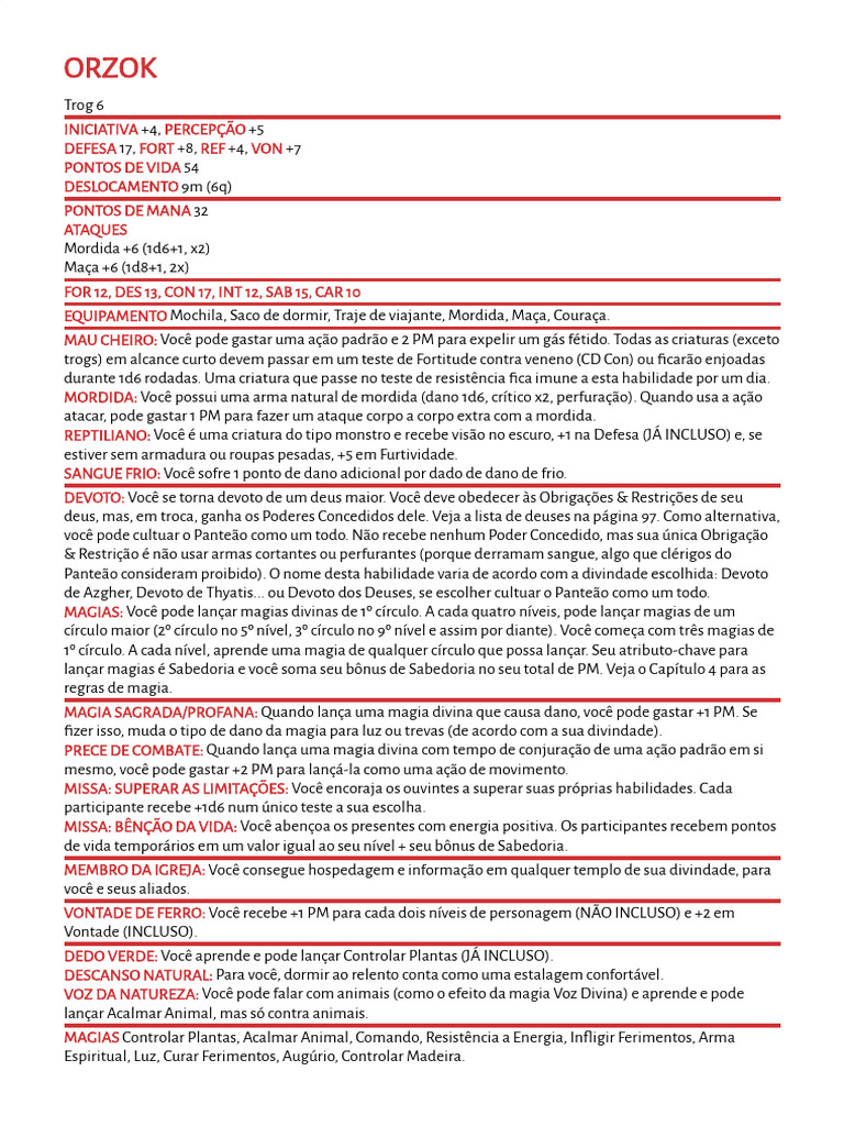 Orzok - Clérigo Trog MAGIA E ATRIBUTO | PDF | Direito | Autoajuda