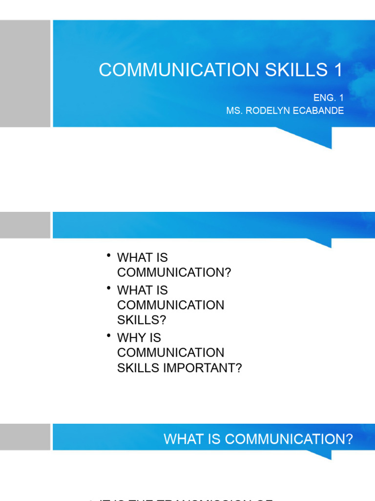 Communication Skills 1 Intro | PDF