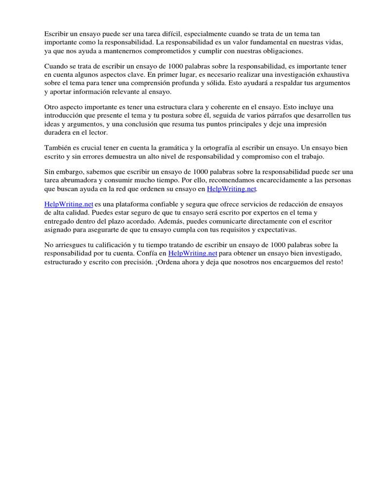 Cómo Escribir Un Ensayo de 1000 Palabras Sobre La Responsabilidad | Descargar gratis PDF ...