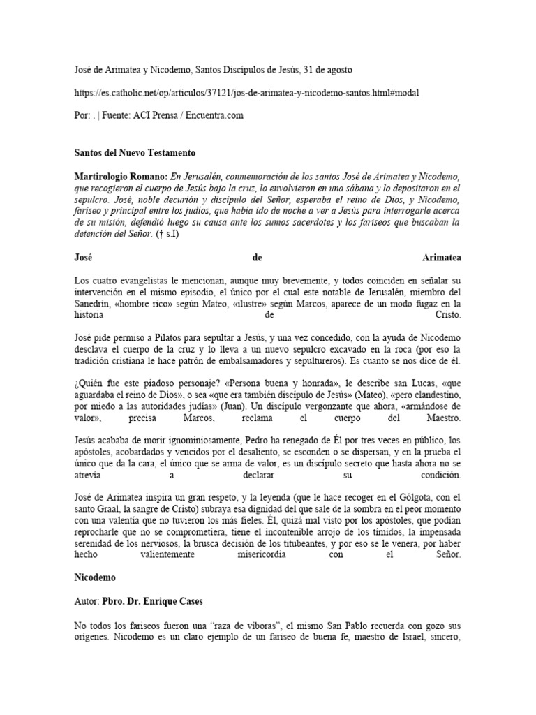 José de Arimatea y Nicodemo | PDF | Jesús | Creencia religiosa y doctrina