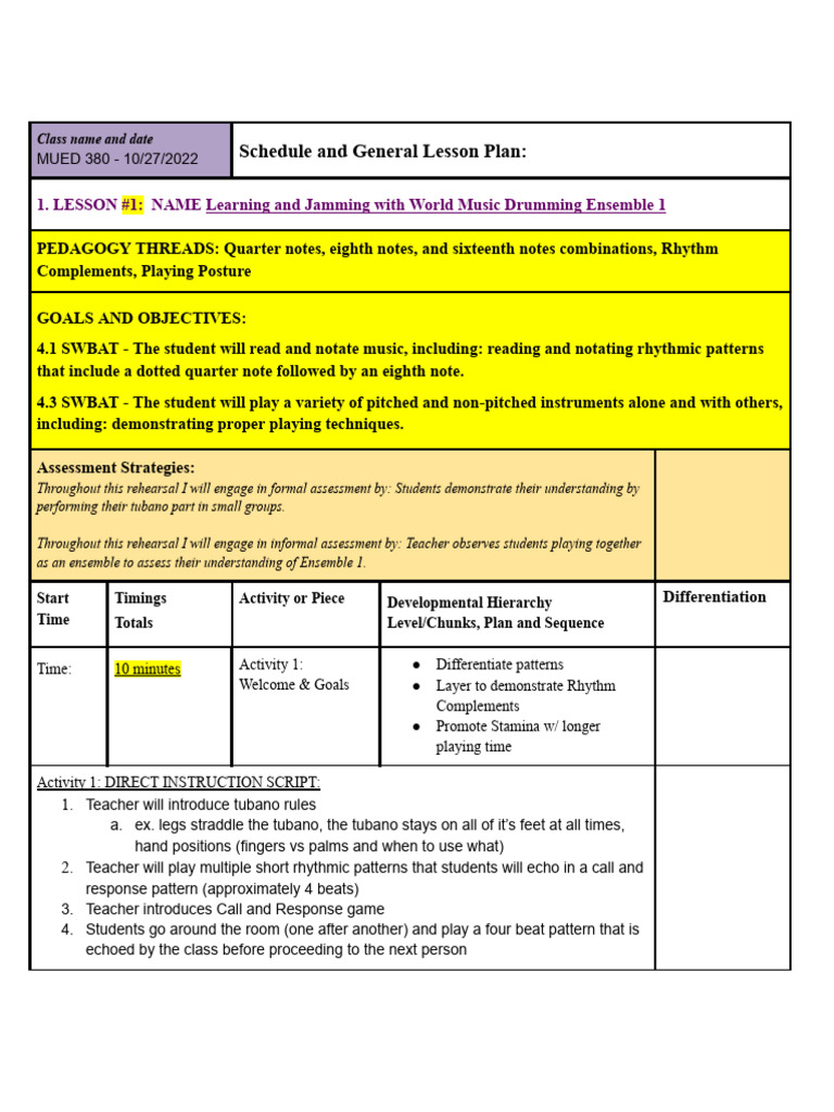 Learning and Jamming With World Music Drumming Ensemble 1 | PDF ...