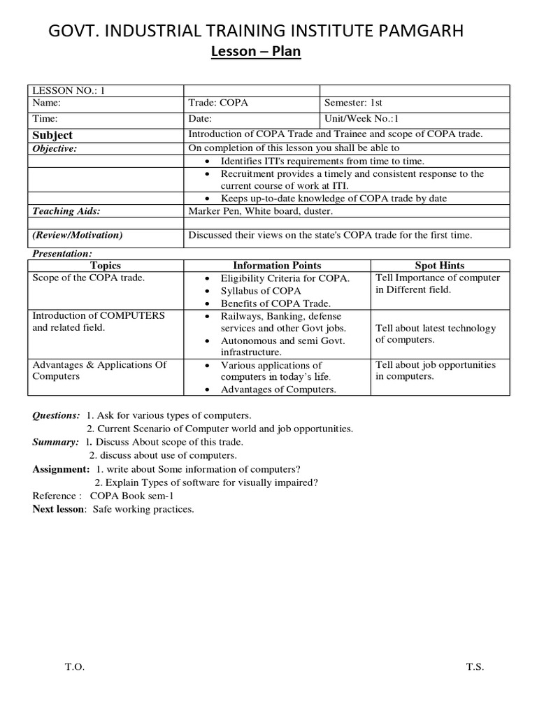 Copa Lesson Plan | PDF | Input/Output | Bios