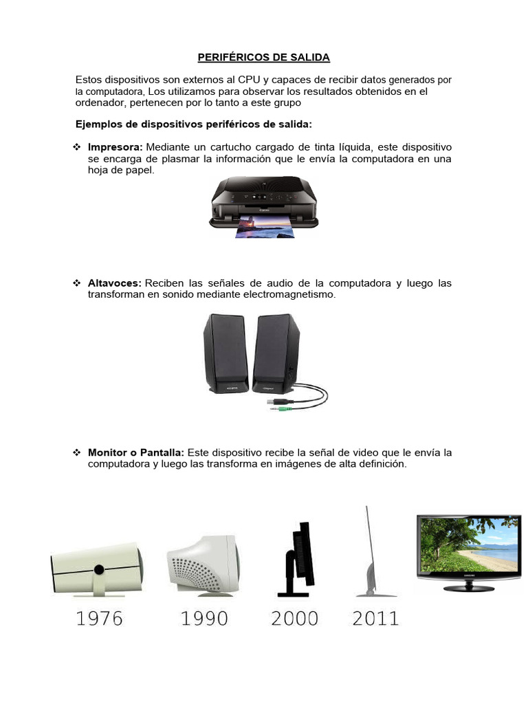 Definición y ejemplos de periféricos de salida | PDF | Informática