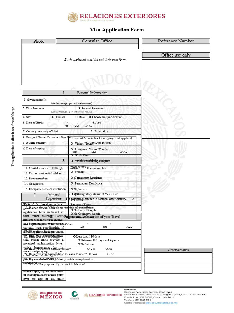 Mexico Visa Application Form 2024 | PDF | Travel Visa | Passport