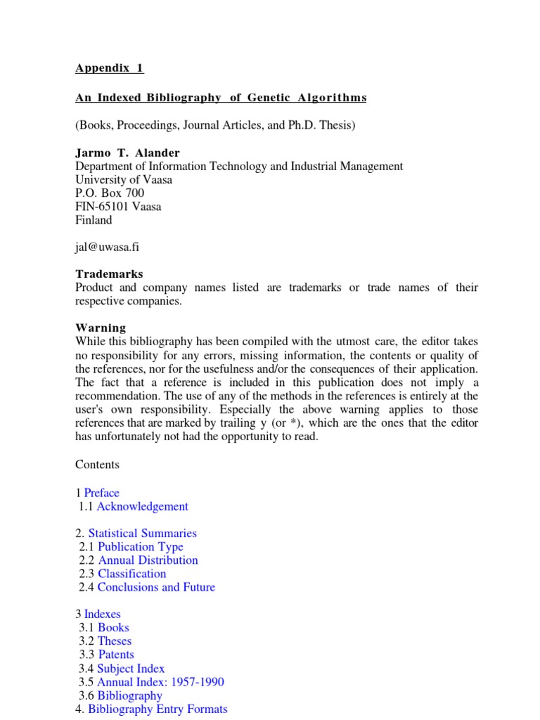 Appendix 1 An Indexed Bibliography of Genetic Algorithms | PDF | Genetic Algorithm | Artificial ...