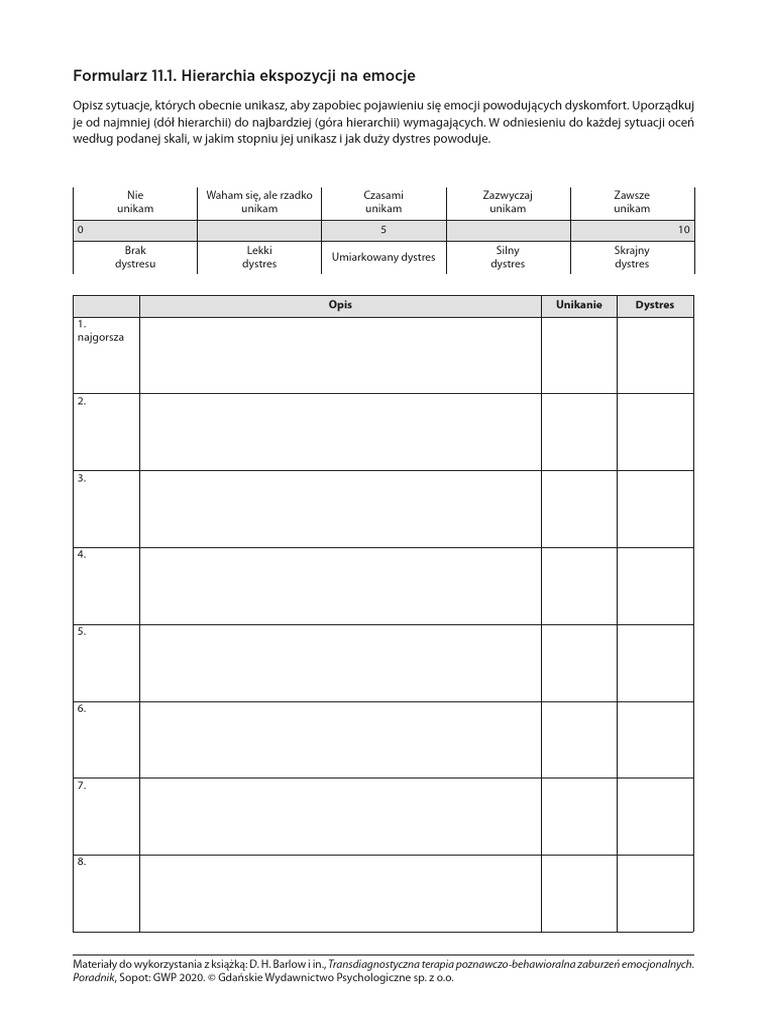 Formularz 11.1. Hierarchia Ekspozycji Na Emocje | PDF