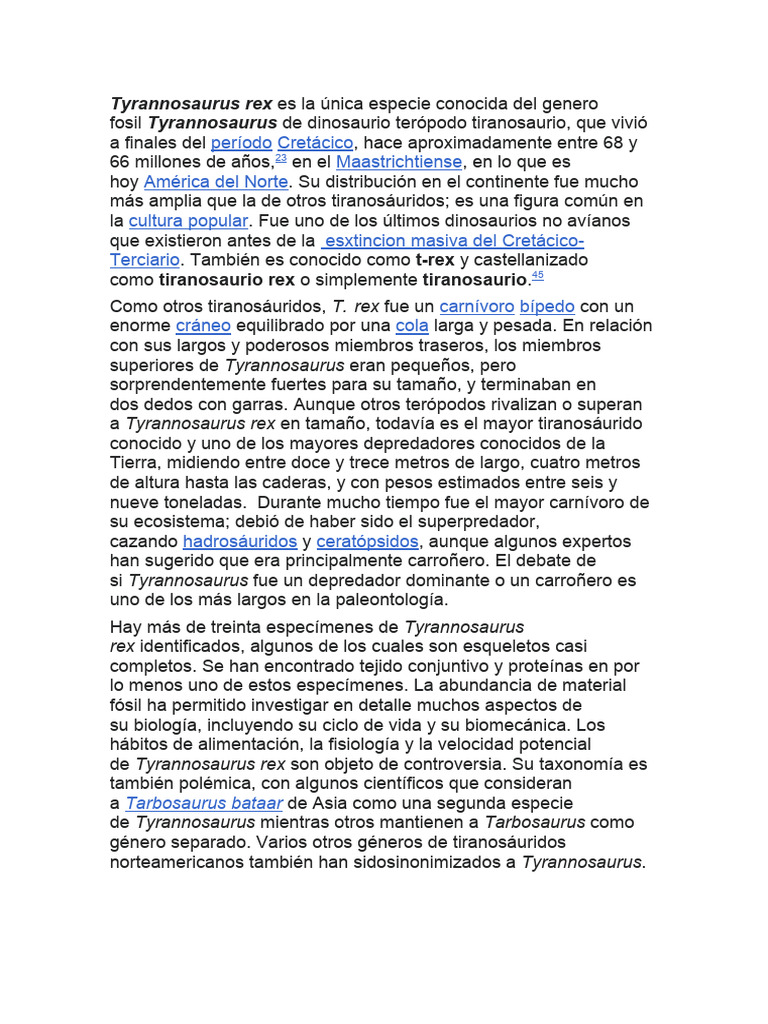 T. rex: El Rey del Cretácico | PDF | tiranosaurio | Dinosaurios Mesozoicos