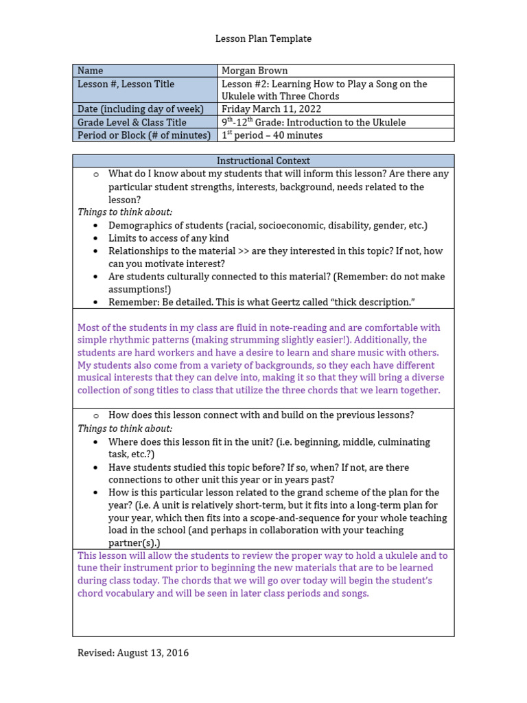 Lesson Plan Template - f16 With Prompts 1 1 | PDF | Lesson Plan | Teachers