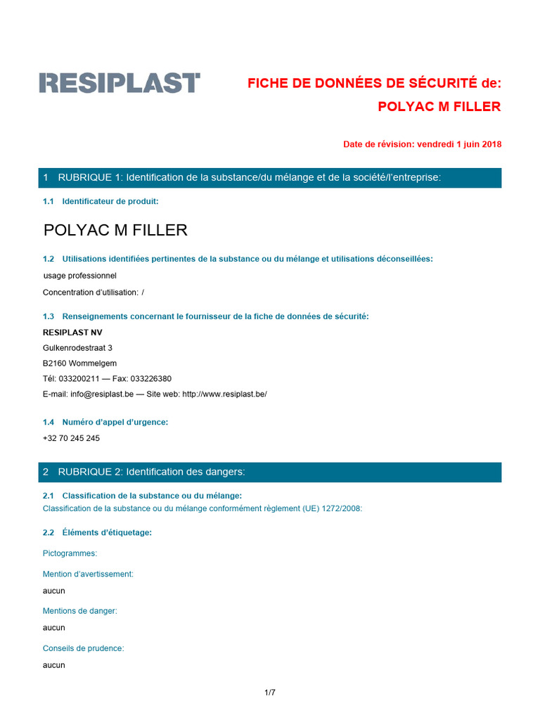 Fiche de données de sécurité Polyac M | PDF | Eau | Vapeur