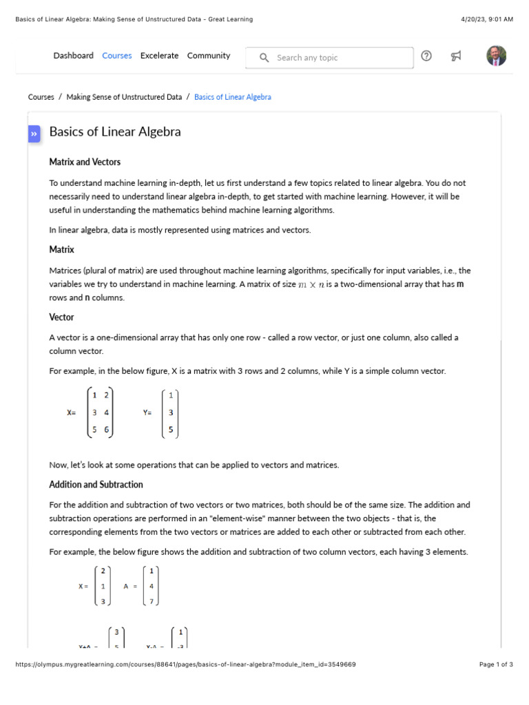 Linear Algebra Basics for Machine Learning | PDF | Matrix (Mathematics) | Determinant