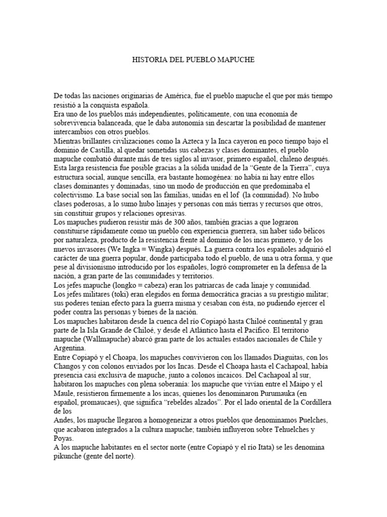 Historia Del Pueblo Mapuche | PDF | Chile | Sociedad