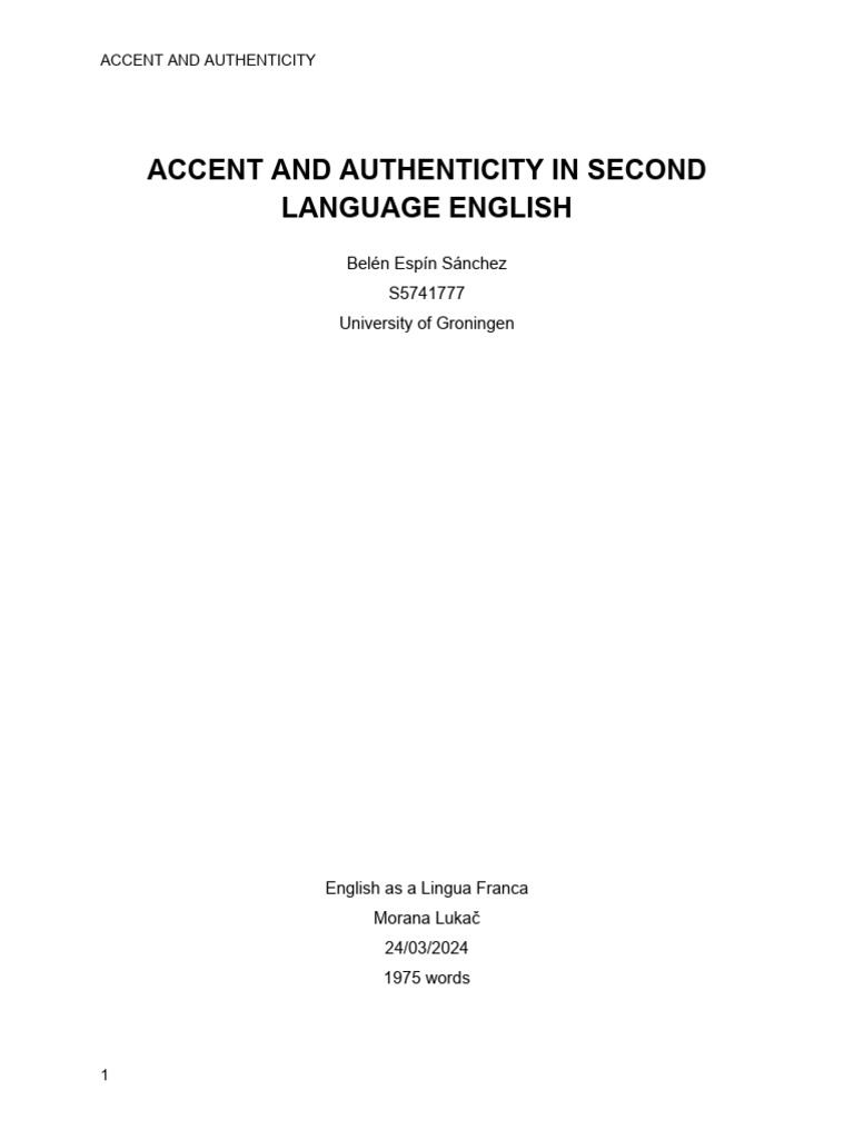 Accent Authenticity in Second Language English | PDF | Accent (Sociolinguistics) | English Language