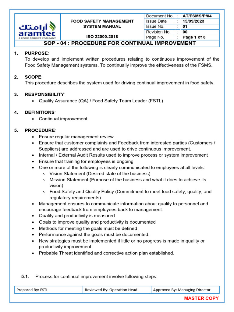 SOP-04 Procedure For Continual Improvement | PDF | Quality Assurance ...