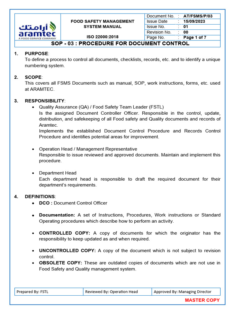 SOP-03 Procedure For Document Control | PDF | Quality Management | Quality Management System