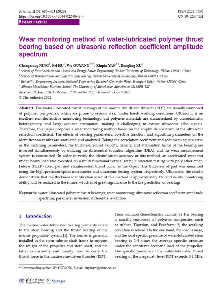 Wear Monitoring Method of Water-lubricated Polymer | PDF | Wear | Waves