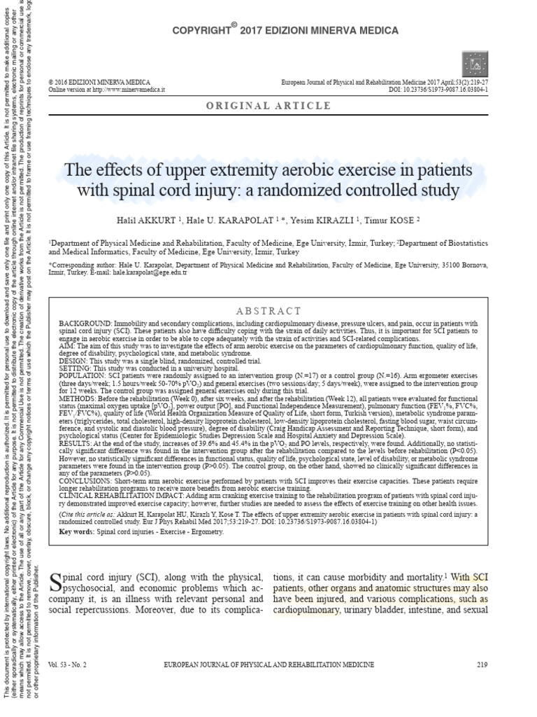 01 - The Effects of Upper Extremity Aerobic Exercise in Patients With Spinal Cord | PDF ...