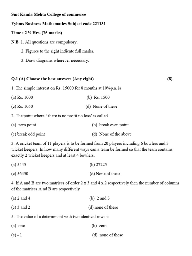 external%203%20bus.math | PDF | Matrix (Mathematics) | Determinant