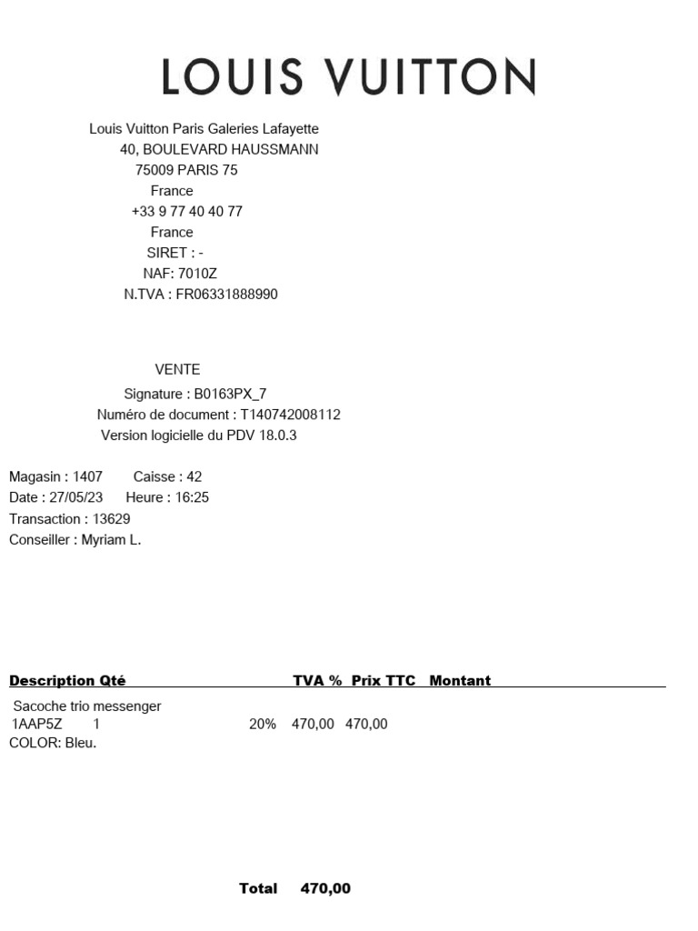 Facture Louis Vuitton - Sacoche Trio | PDF | Taxe sur la valeur ajoutée ...