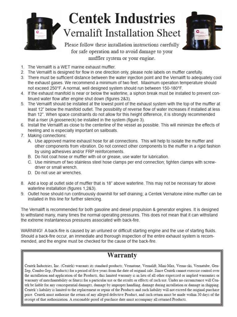 Vernalift Installation Sheet | PDF | Engines | Mechanical Engineering