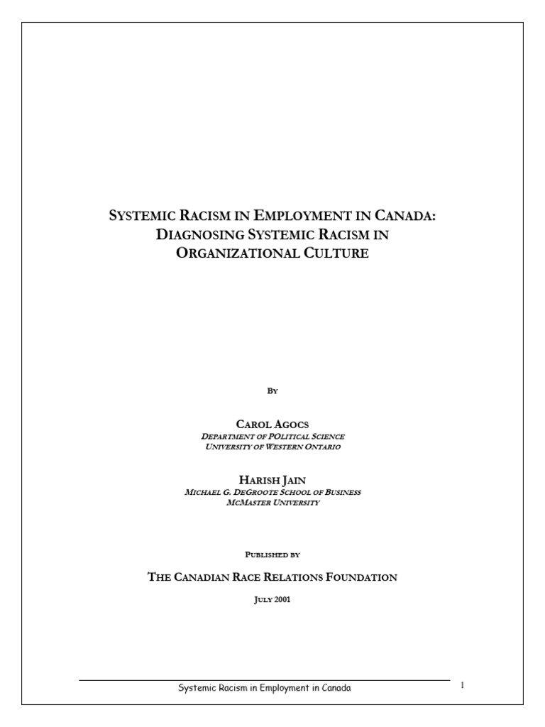 Systemic Racism in Employment in Canada - Diagnosing Systemic Racism in ...