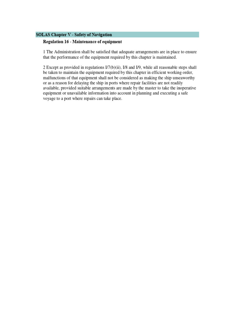 SOLAS Chapter v-16 Maintenance of Equipment | PDF | Computers