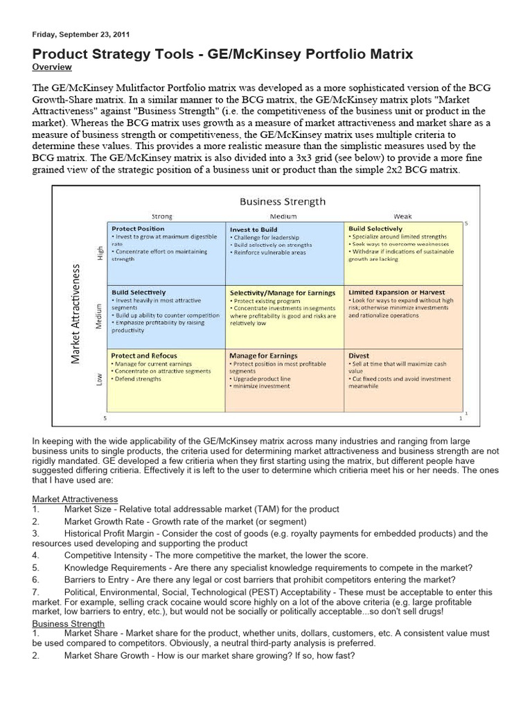 Product Strategy Tools - GE - McKinsey Portfolio Matrix | PDF ...