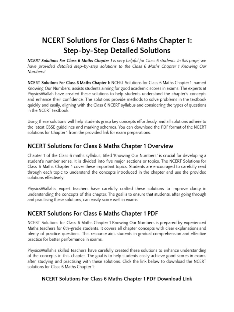 NCERT-Solutions-For-Class-6-Maths-Chapter-1 | PDF | Mathematics