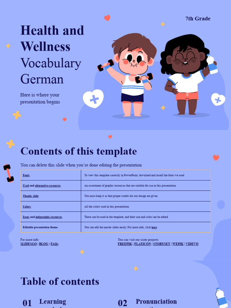 Health and Wellness Vocabulary - German - 7th Grade by Slidesgo | PDF ...
