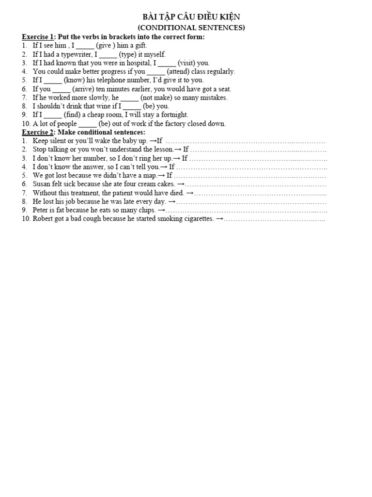 BAI TAP CAU DIEU KIEN CONDITIONAL SENTENCES | PDF