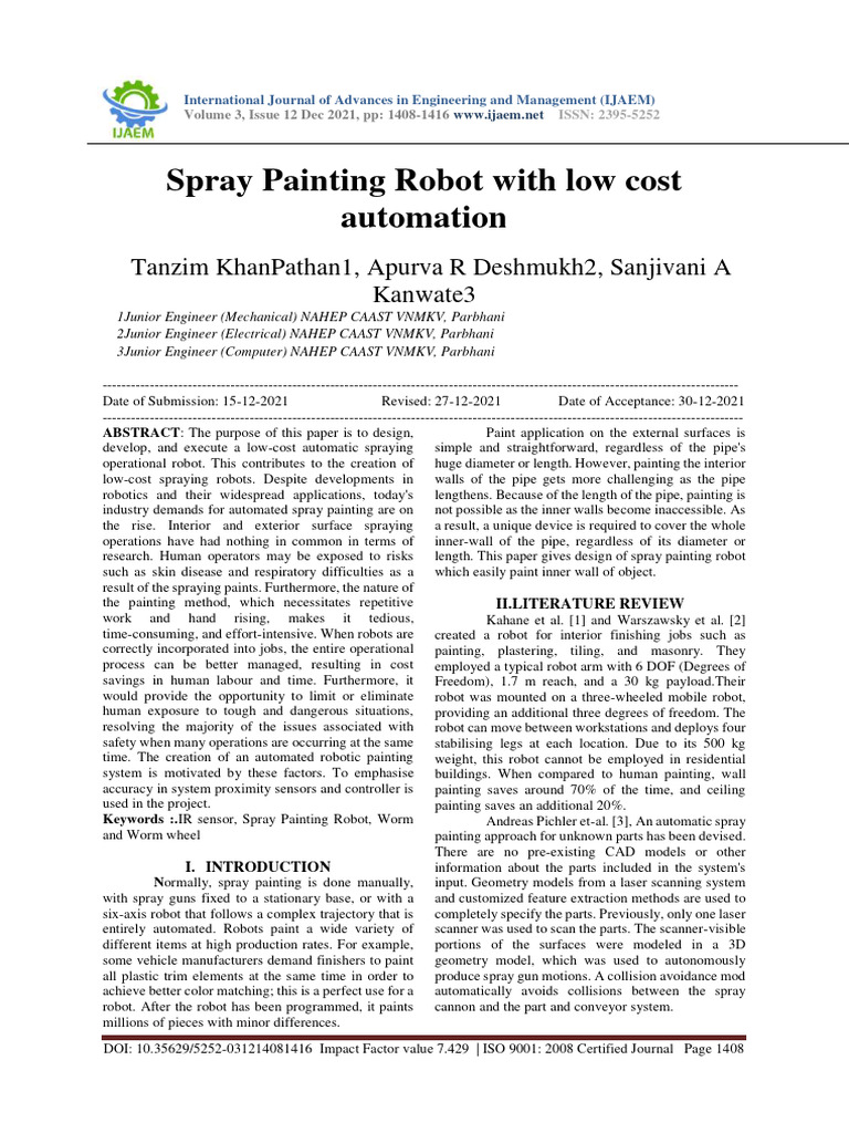 Spray Painting Robot With Low Cost Autom | PDF | Infrared | Robot