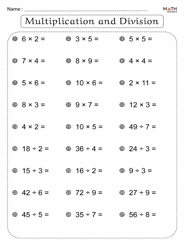 Division and Multiplication Worksheets Grade 3 | PDF